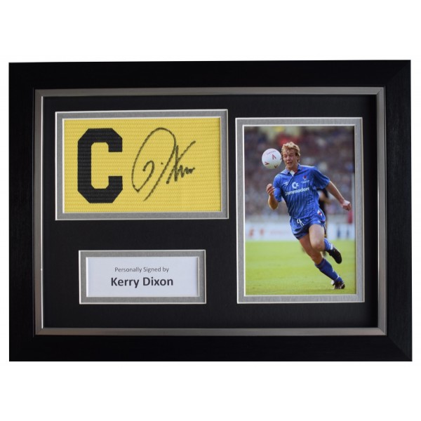 Kerry Dixon Signed Framed Captains Armband A4 display Chelsea Football ...